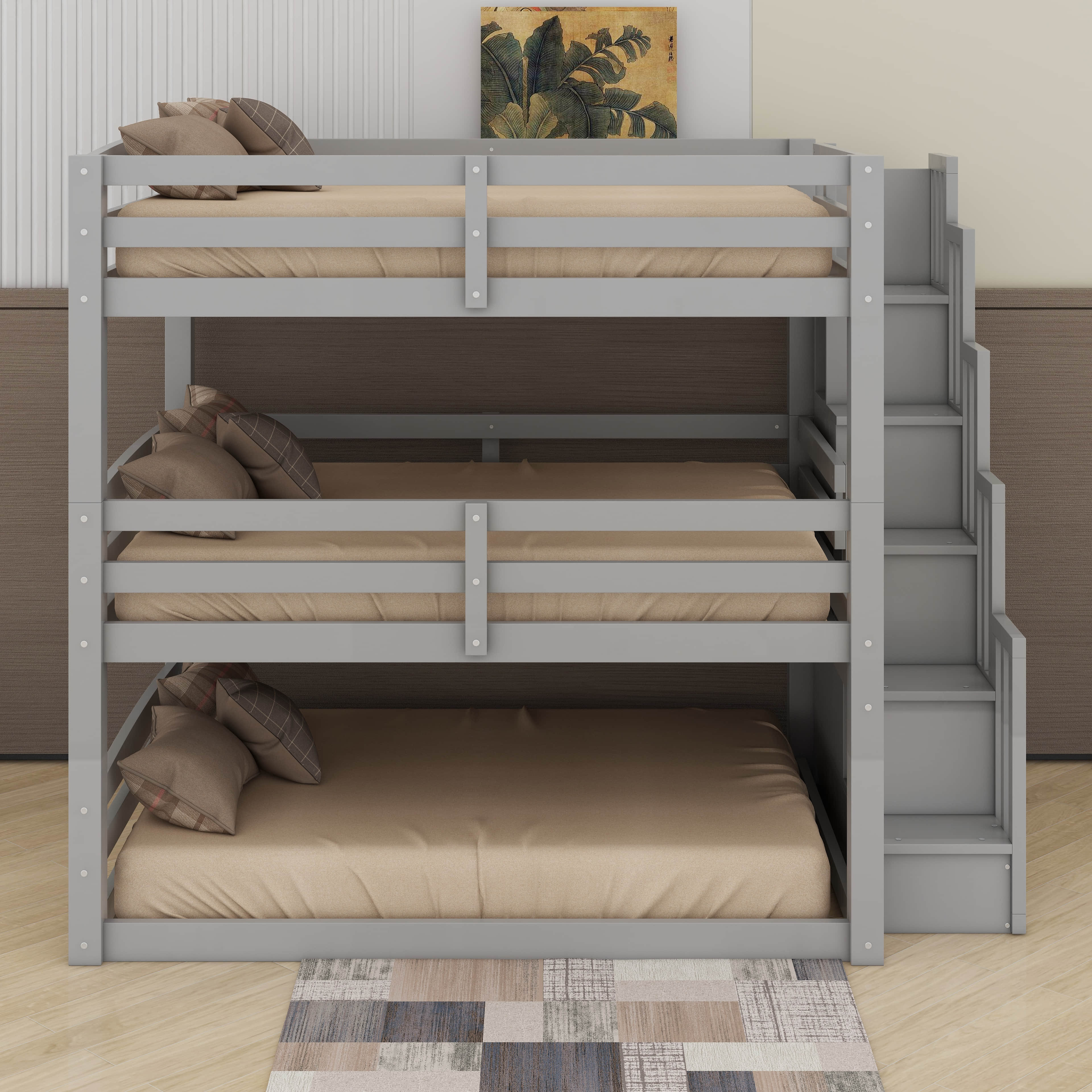 Latitude Run® Full Size Triple Bunk Bed With Staircase,Separate Design ...