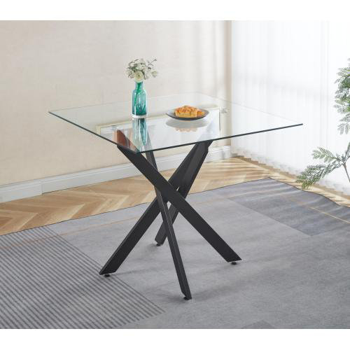 Wrought Studio™ Modern Square Glass Dining Table with Chrome Cross ...