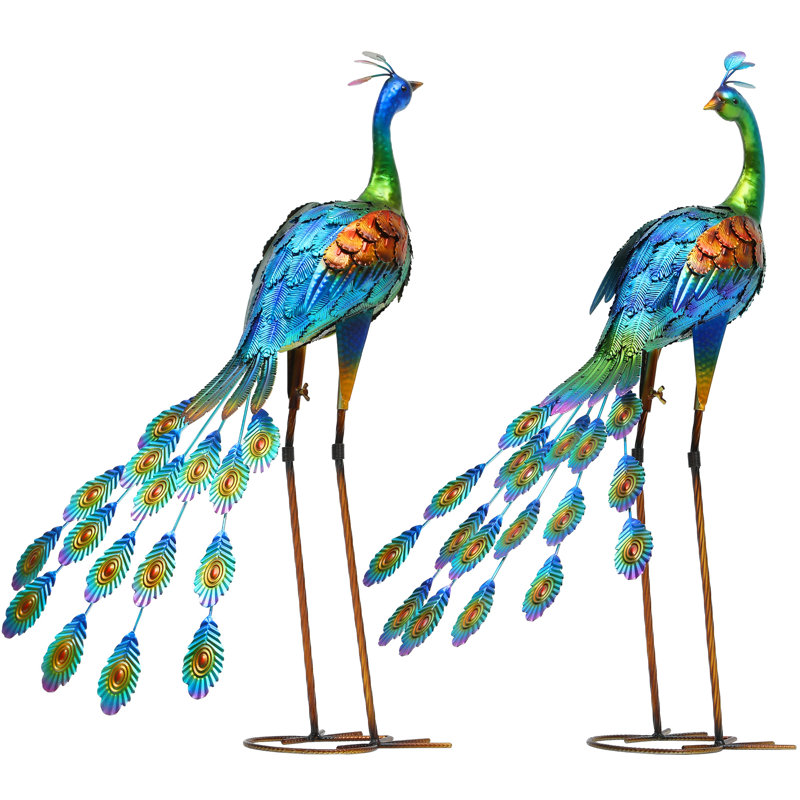 Dakota Fields 32" Tall Metal Standing Peacock Decor Garden Statue ...