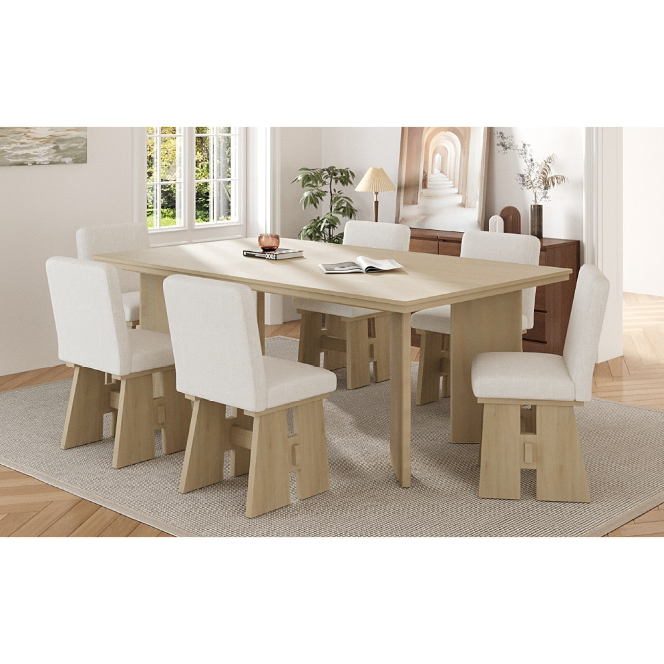 Latitude Run® Modern 7-Piece Dining Table Set With 6 Upholstered Dining ...
