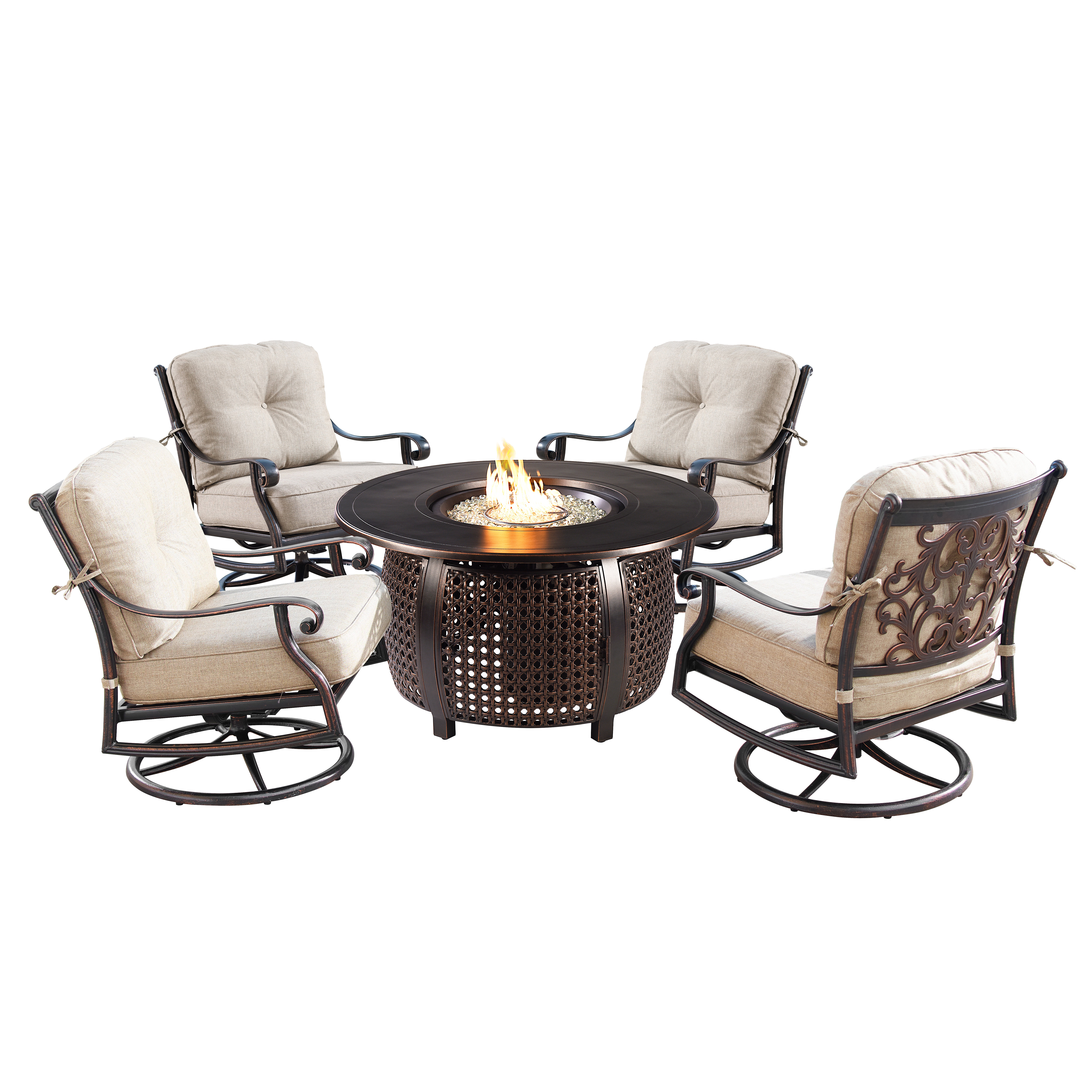 Canora Grey Outdoor Aluminum 44 In. Round Fire Table Set With Four Deep ...