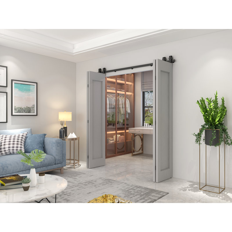 Calhome Matte Black Steel Double Door Barn Door Hardware Kit Standard ...