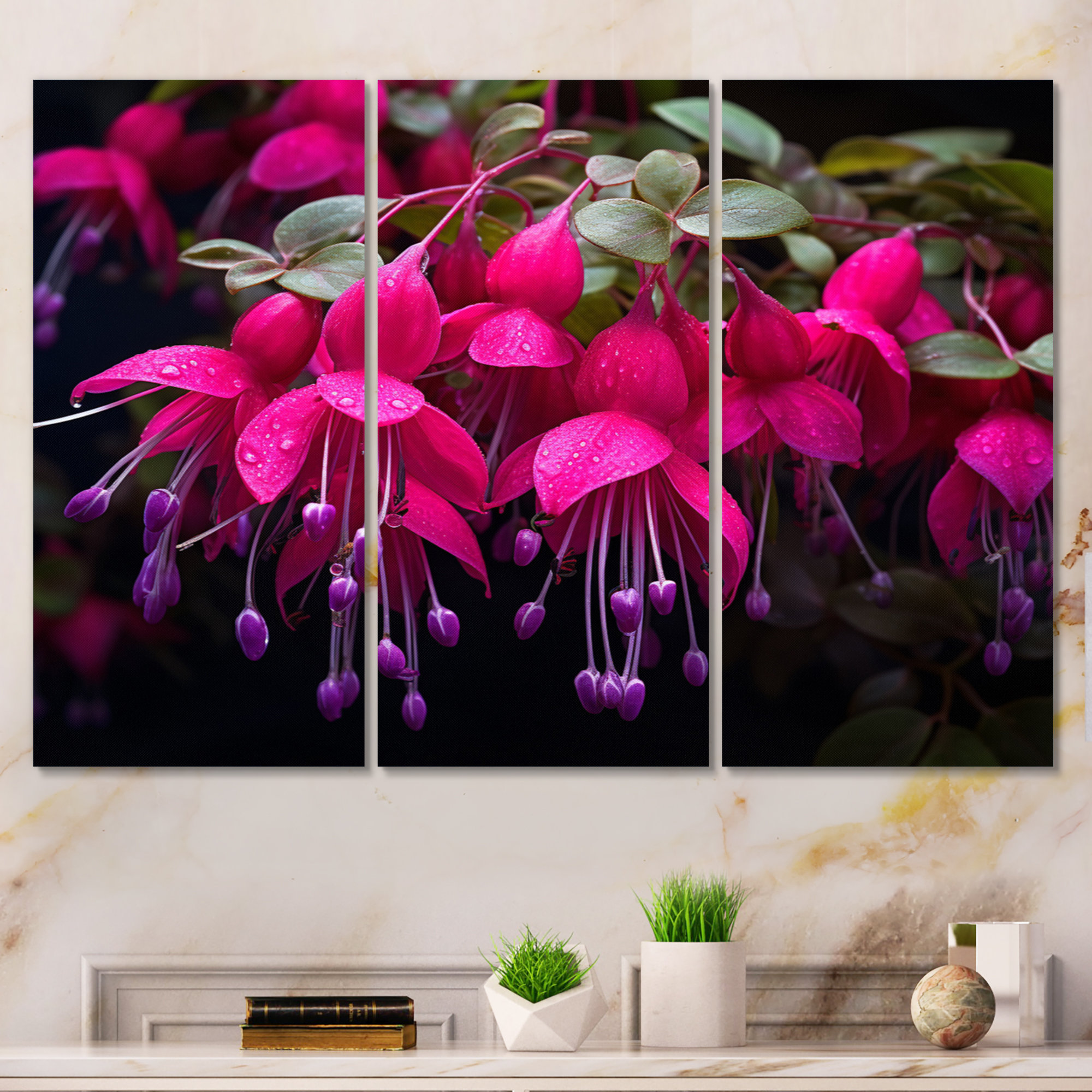 Ebern Designs Fuschia Vivacious Flowers II 3 Pieces Print | Wayfair