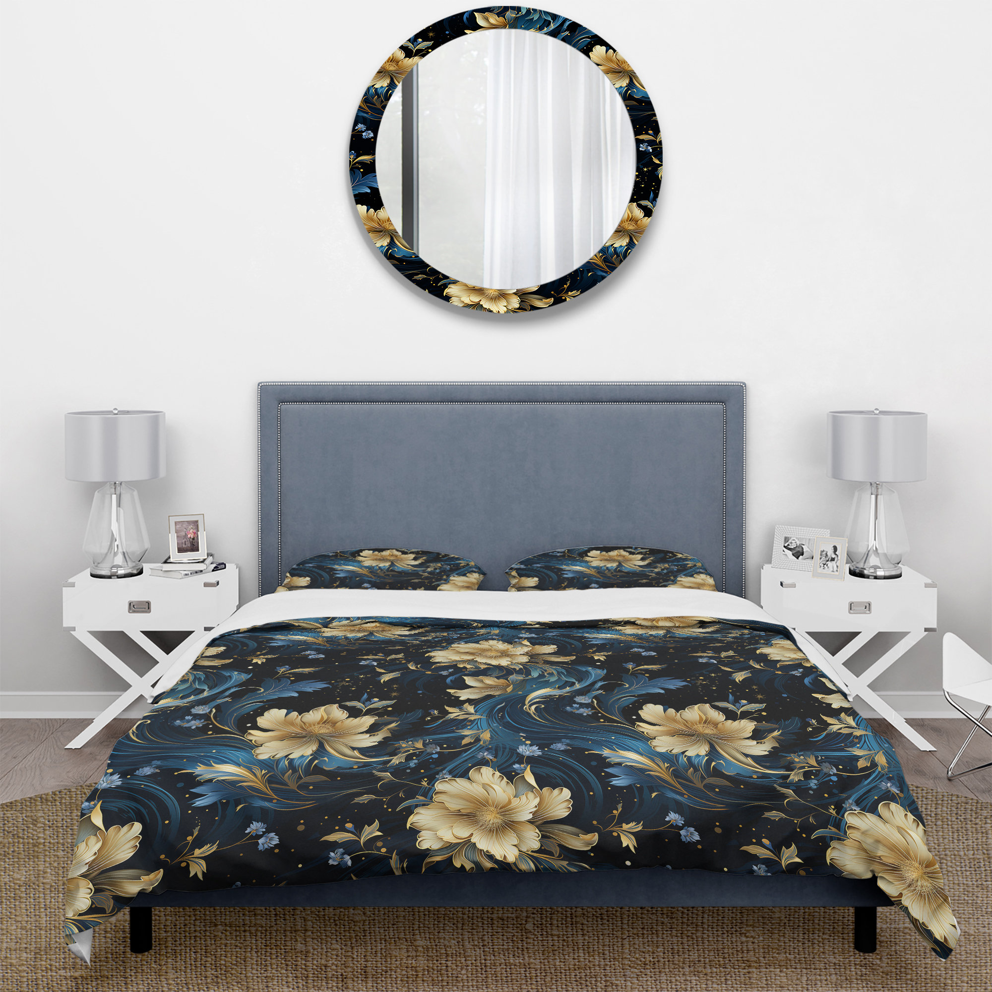 Design Art Blue And Yellow Cosmic Damask Whirls II - Damask Duvet Cover ...