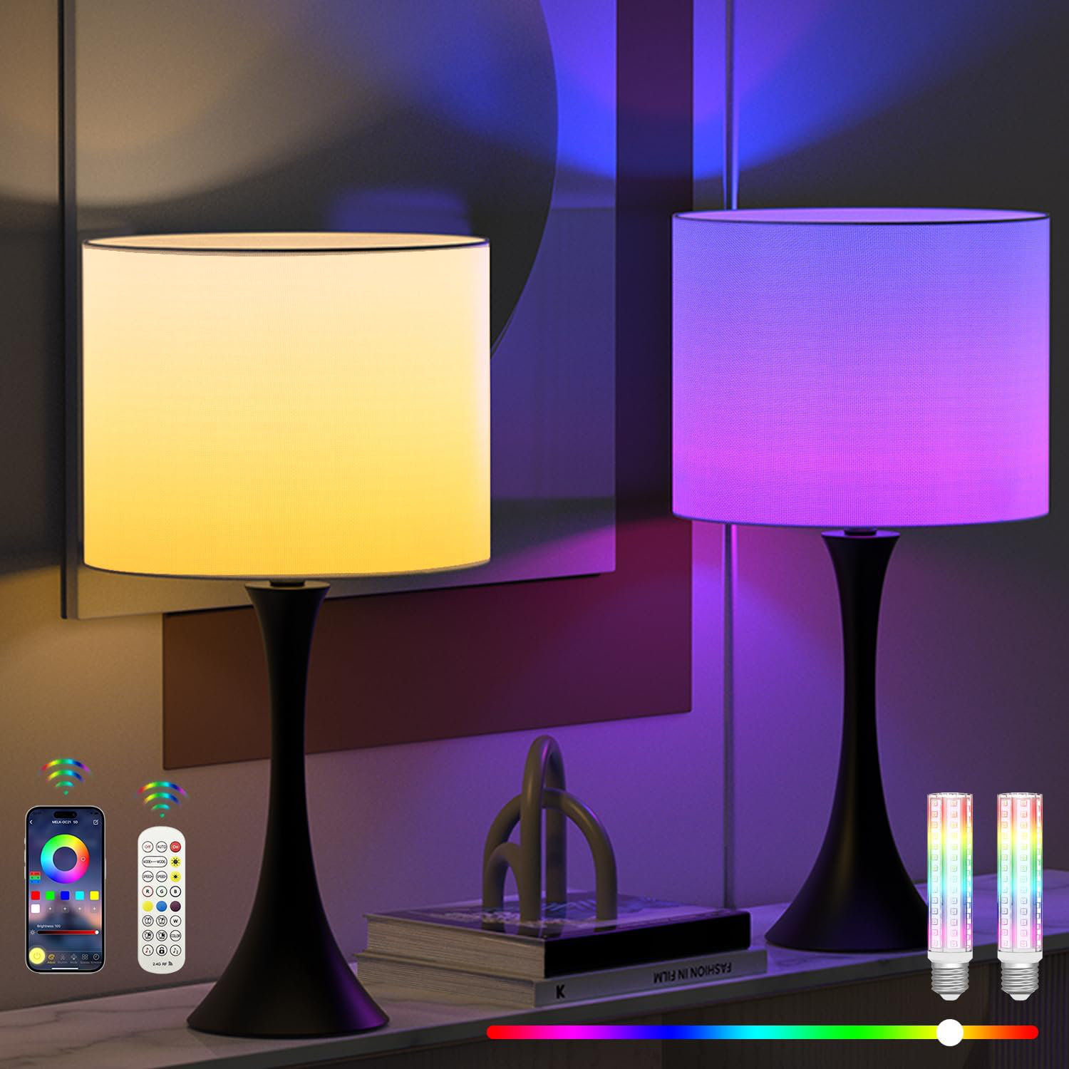 NENRENT 24" Tall Modern Smart Bedside Table Lamps For Bedroom Set Of 2 ...