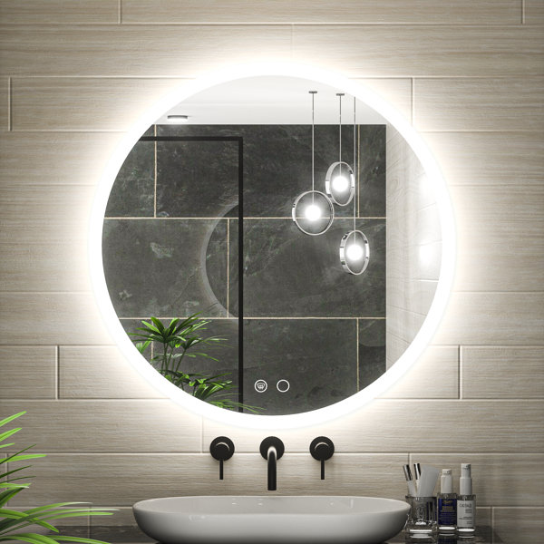 Orren Ellis Toke Round Frontlit LED Bathroom Mirror with Brightness ...