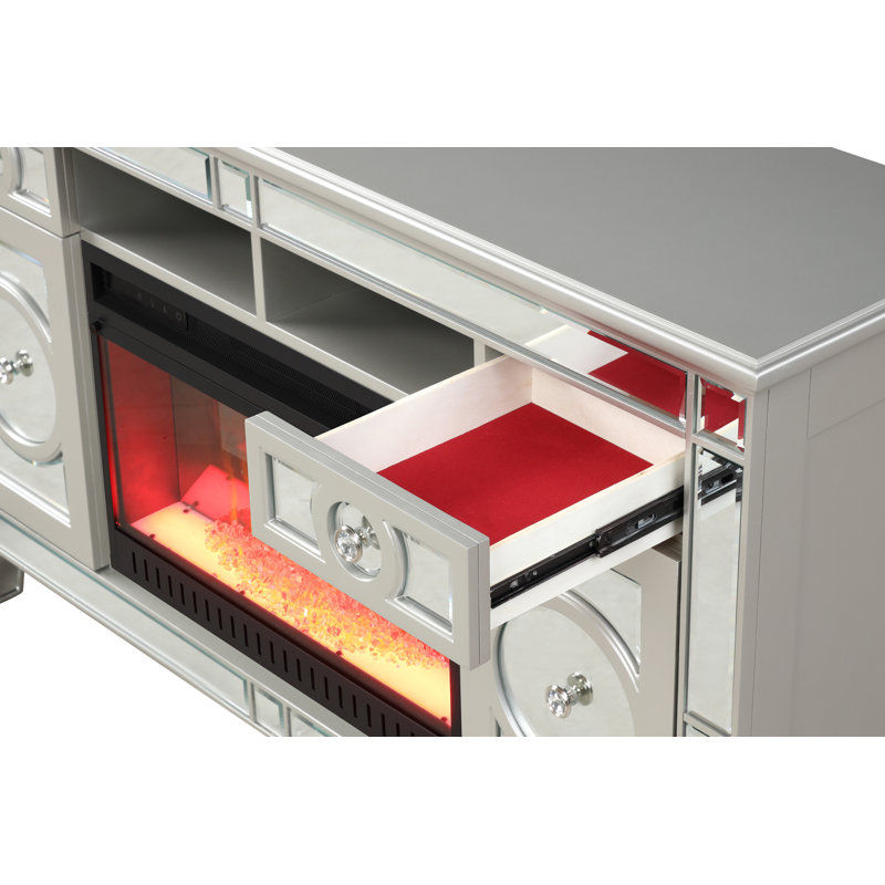Rosdorf Park TV Stand With Electric Fireplace In Silver | Wayfair