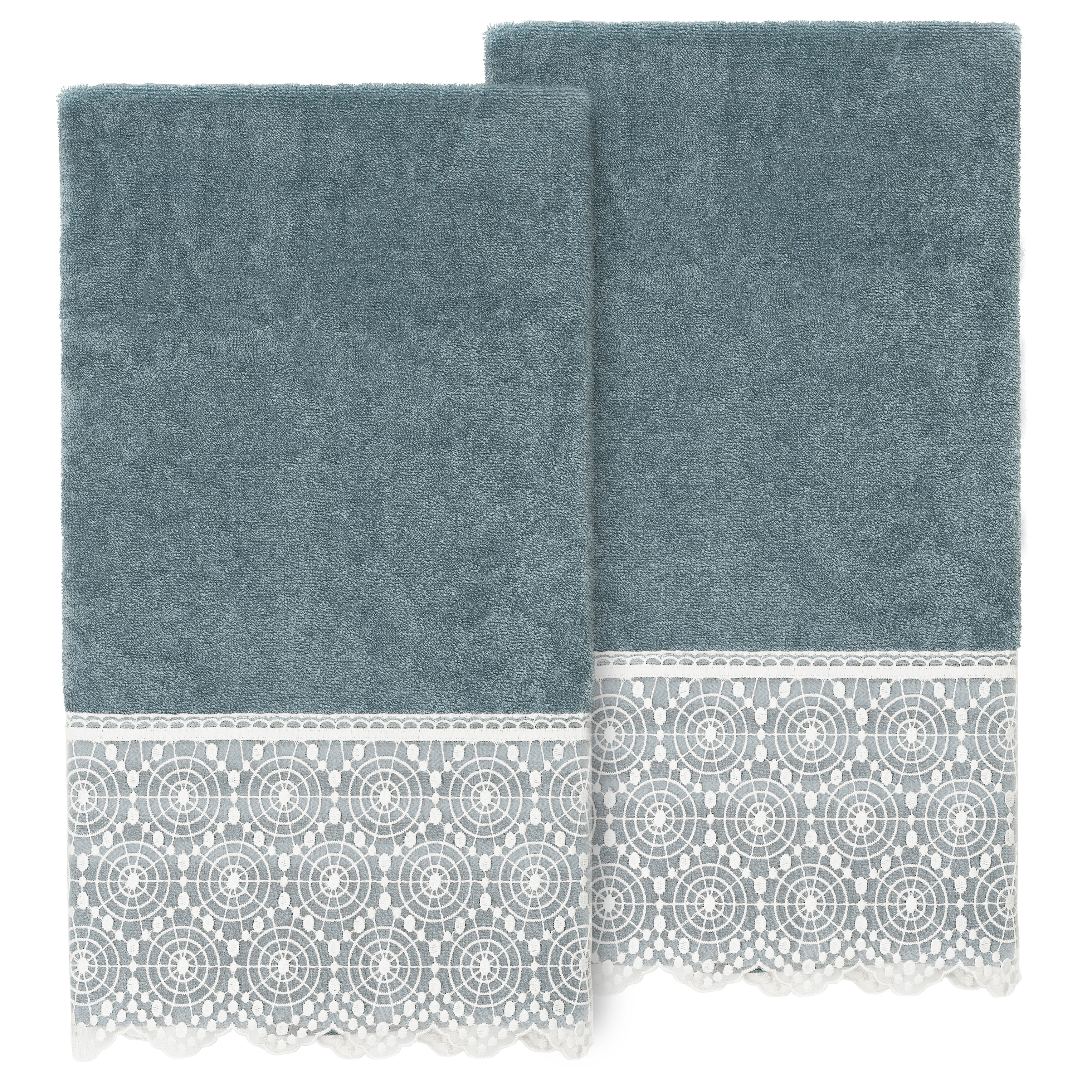 Linum Home Textiles 2 Piece Turkish Cotton Cream Lace Embellished Bath ...