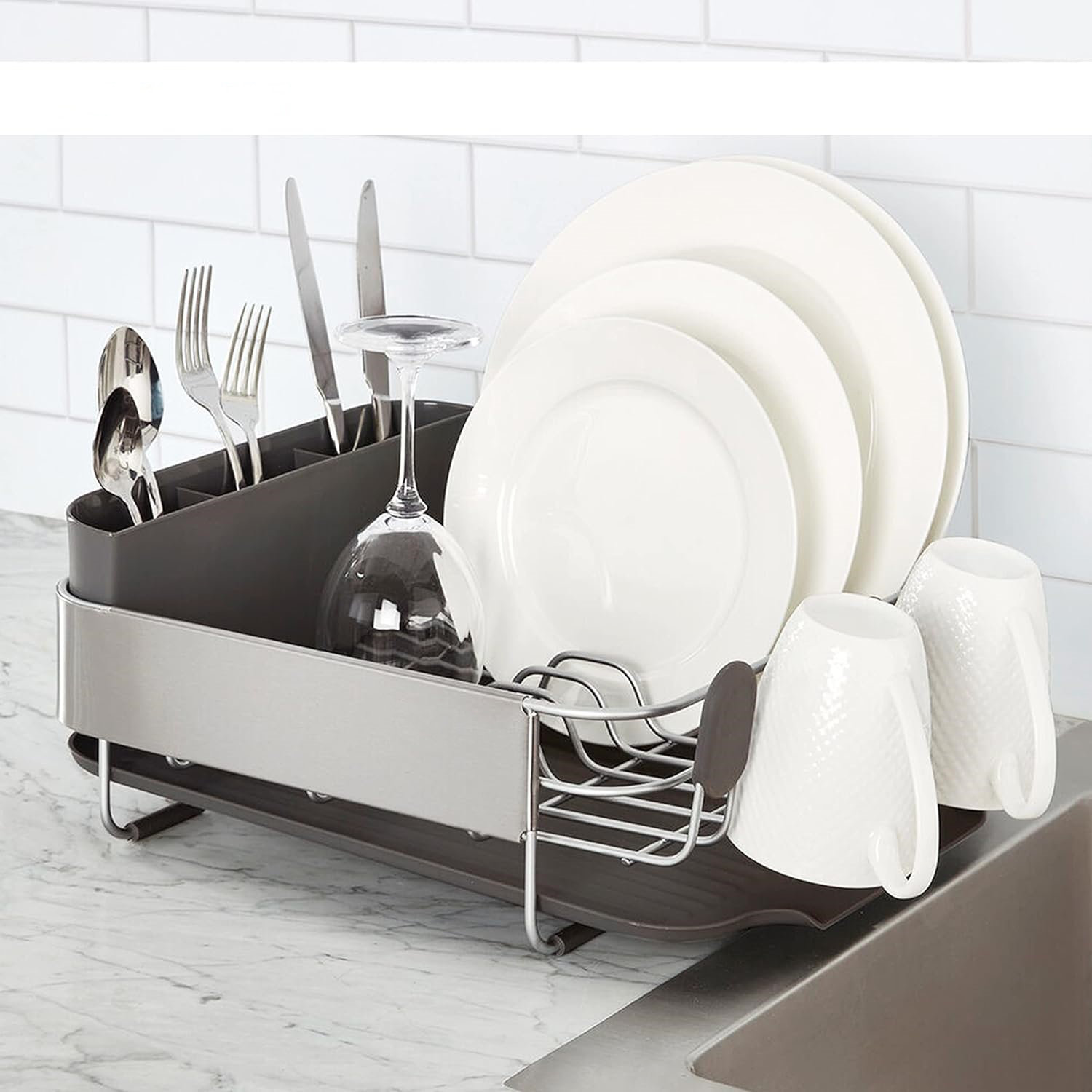 Grobem Space Saving Rust Resistant Dish Rack with Removable Flatware ...