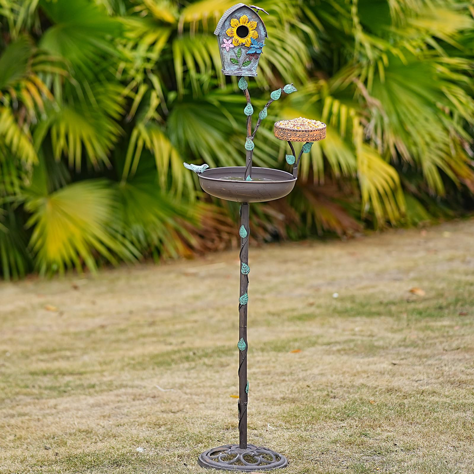 Arlmont & Co. Bird Baths for Outdoors, Metal Bird Feeders Seed Tray ...