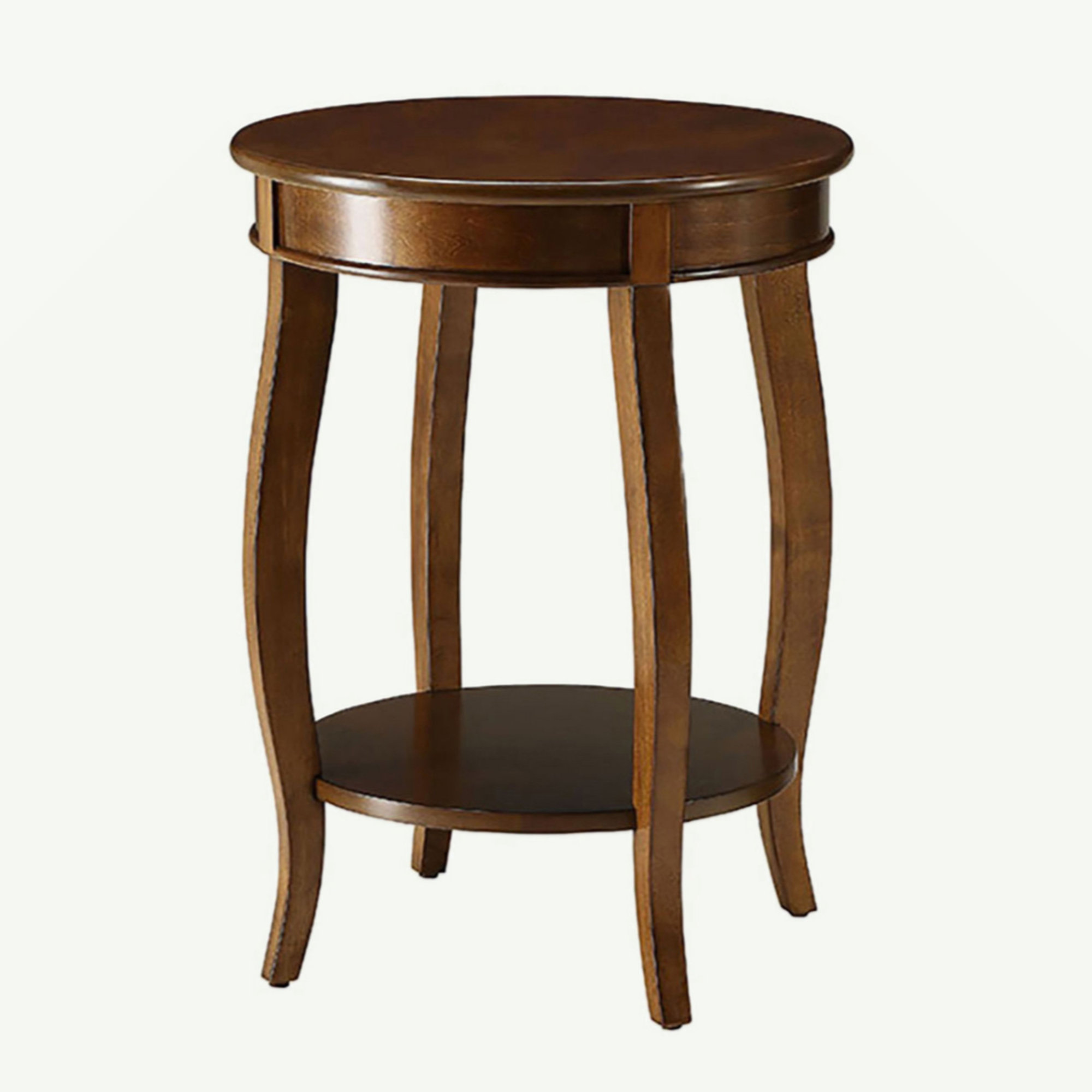 Winston Porter Walnut Round Side Table With Bottom Shelf | Wayfair