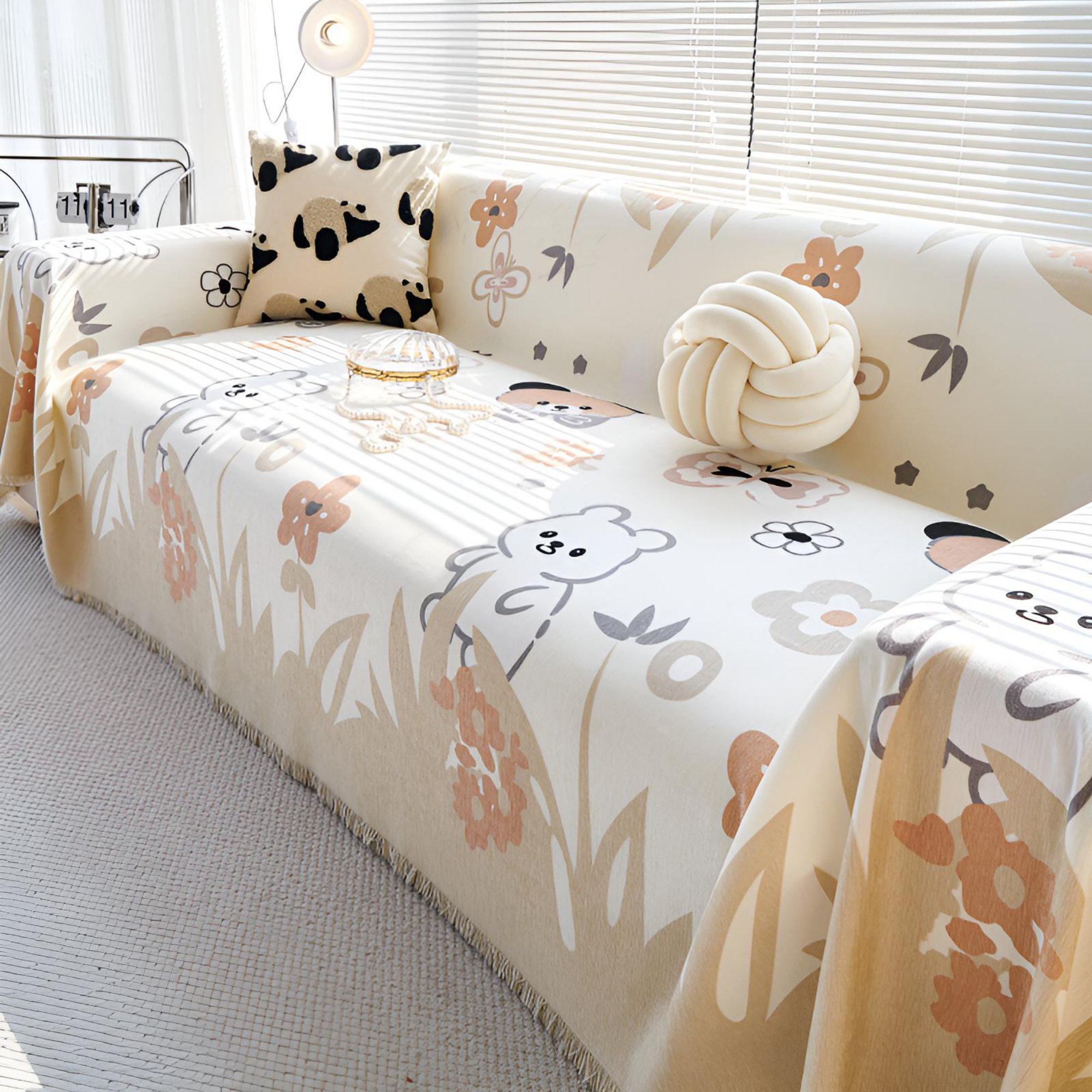 Zoomie Kids Four Season Cartoon Patterned Sofa Towel, Tassel Edge Sofa ...