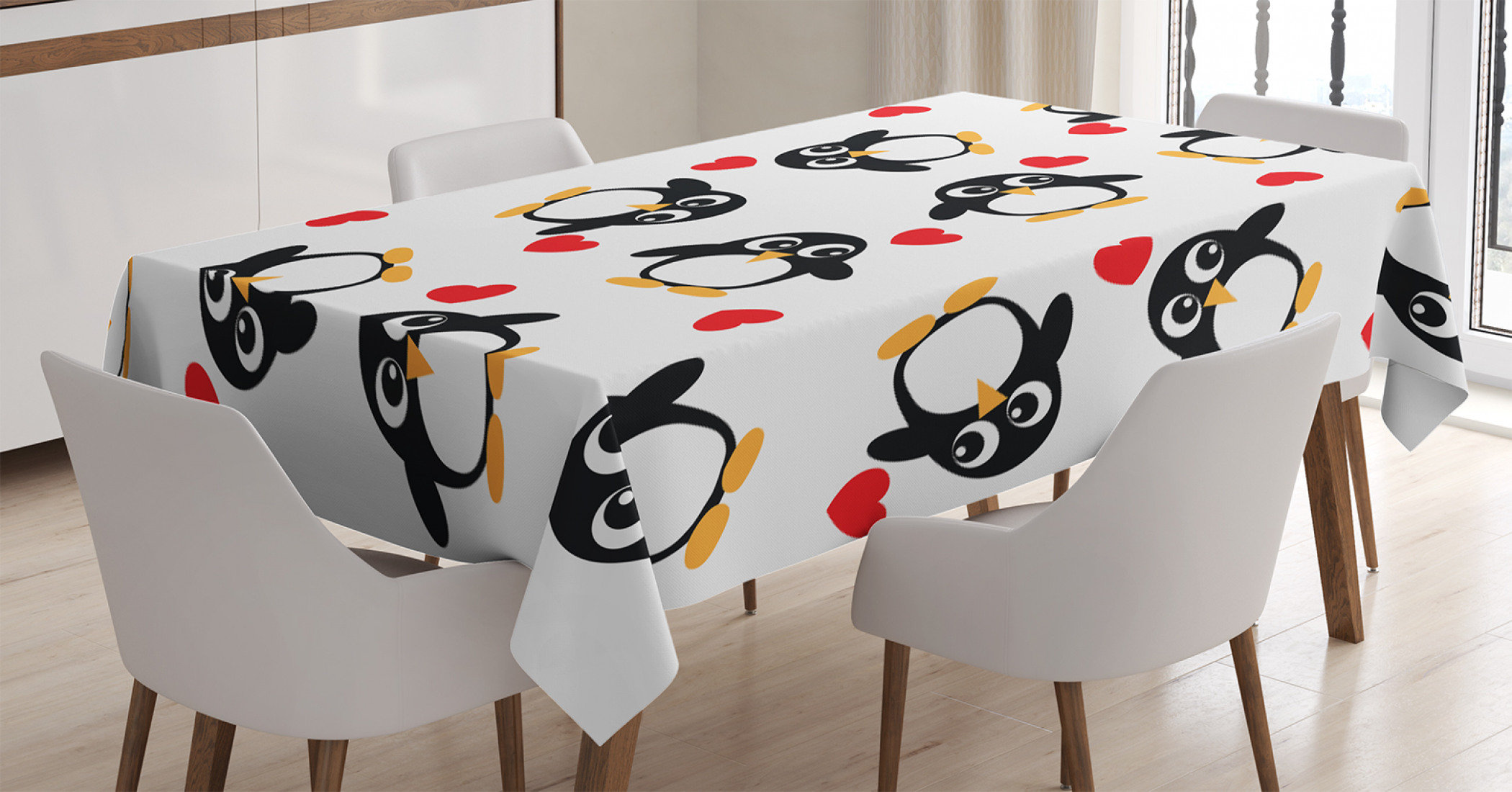 East Urban Home Ambesonne Sea Animals Tablecloth, Penguins With Heart ...