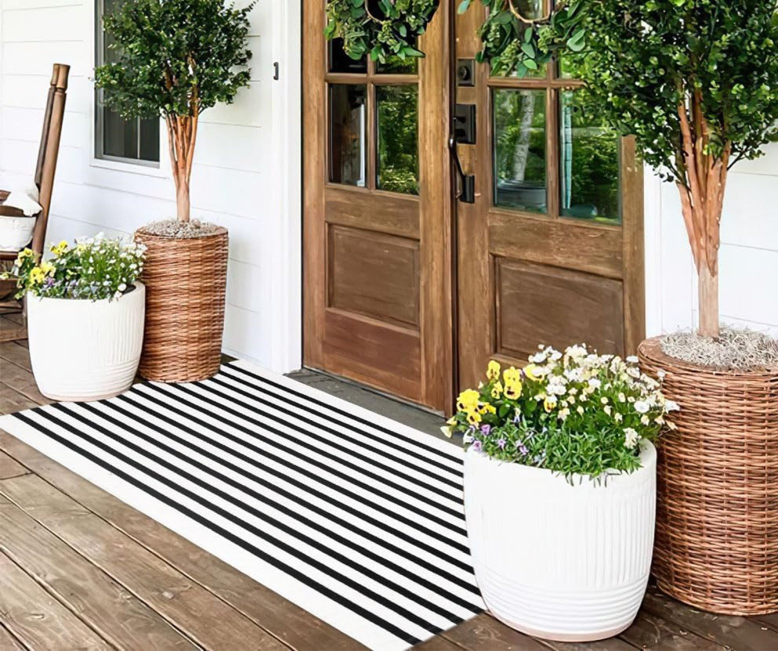 Latitude Run® Naki Non-Slip Black and White Striped Rug 24'' x 51 ...