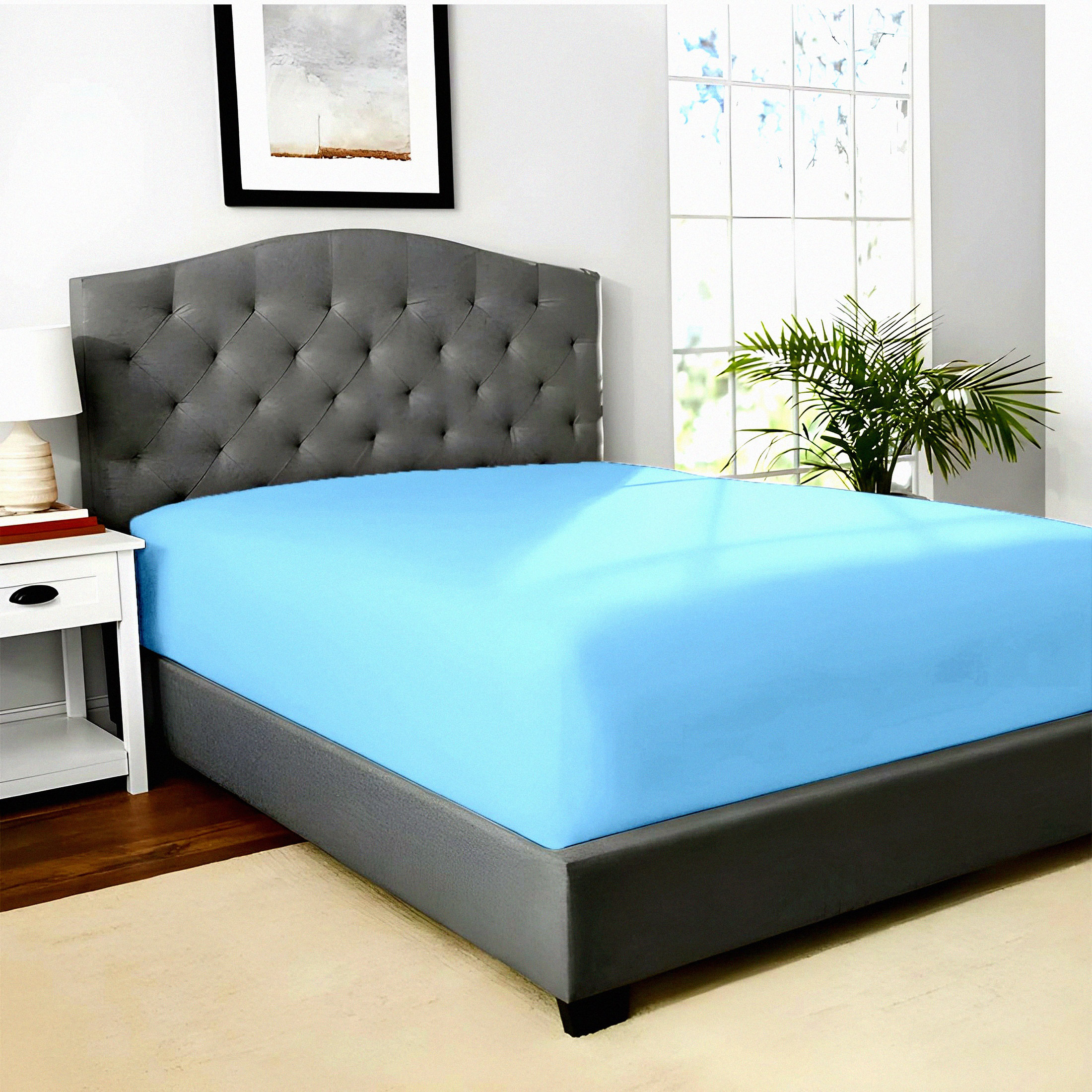 BRBCA ComfyStretch Sky Blue Queen Fitted Sheet - Poly Cotton Blend, 4 ...