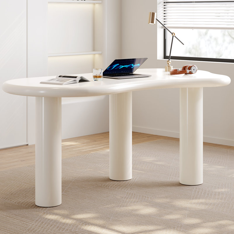 Ivy Bronx 65.98" Irregular Dining Table Modern Cream White Indoor ...