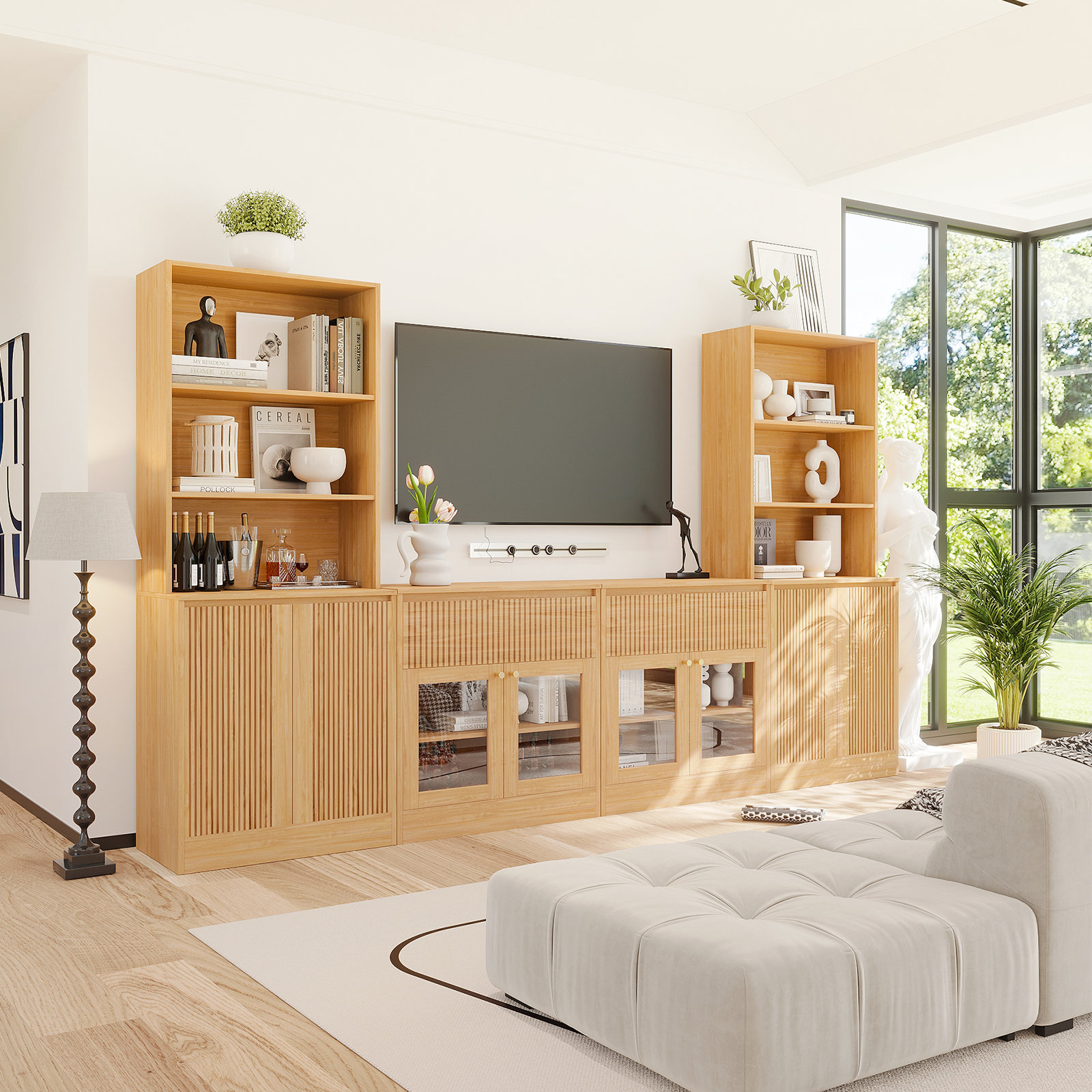 Ebern Designs 71'' Kitchen Pantry With Bookcases, Farmhouse Wall Unit ...