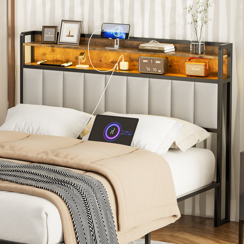 Wrought Studio Idrish Upholstered Storage Headboard With Led Lights And ...