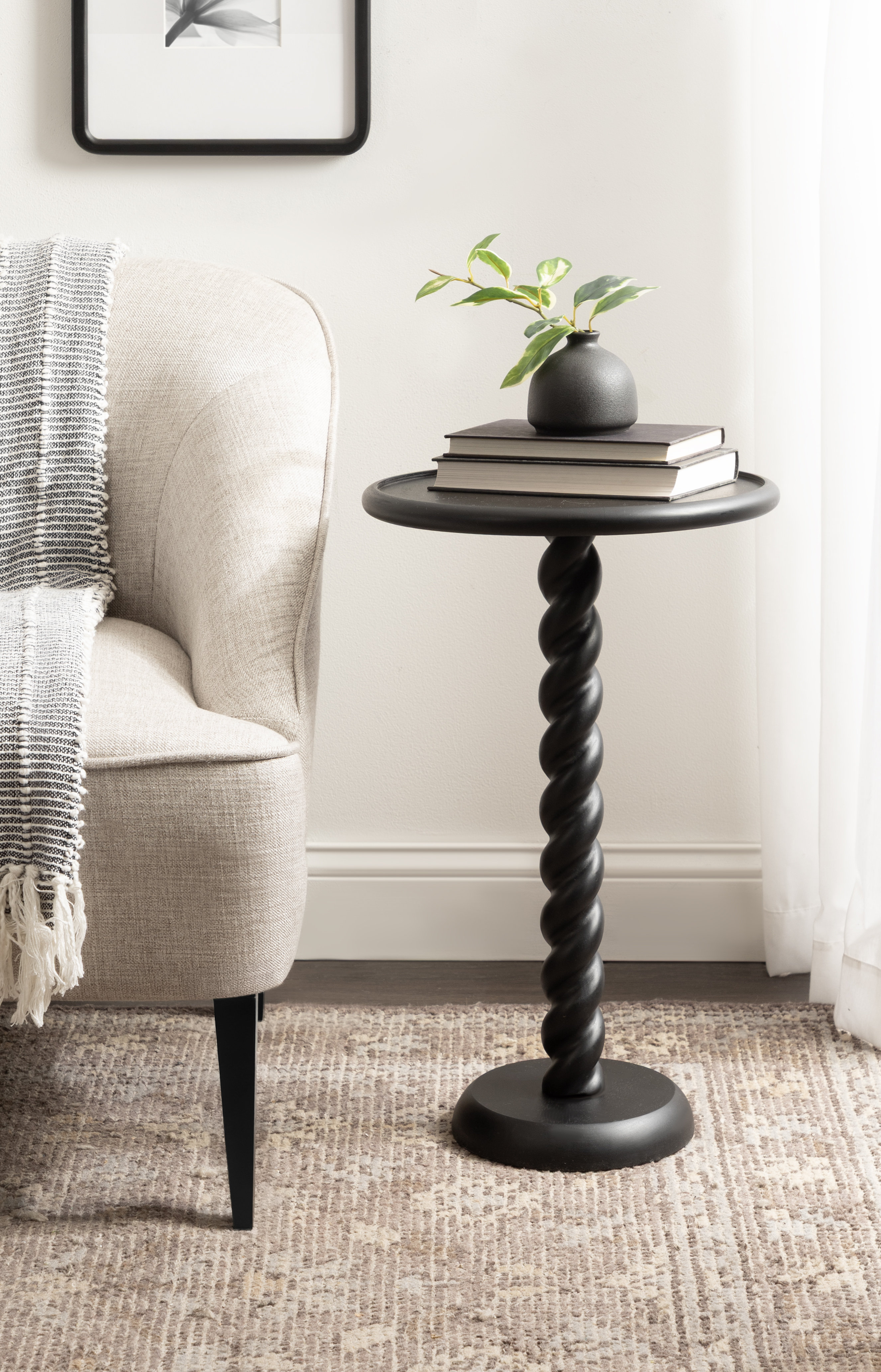 Alcott Hill® Willoughby Spiraled Mango Wood Round Side Table | Wayfair