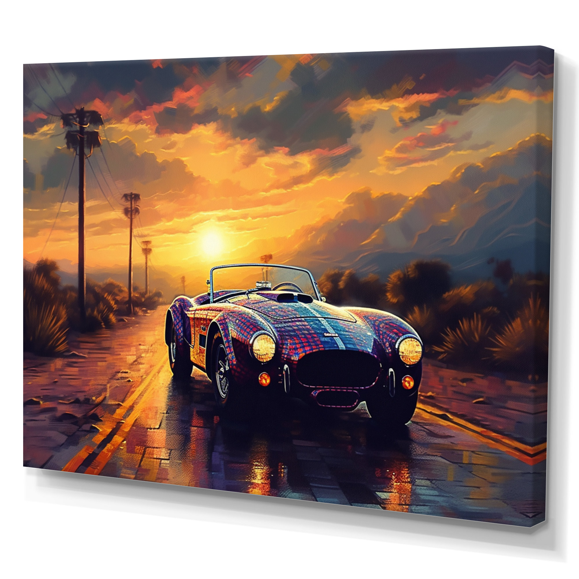 Latitude Run® Makhia Blue And Yellow Vintage Classic Car On Canvas ...