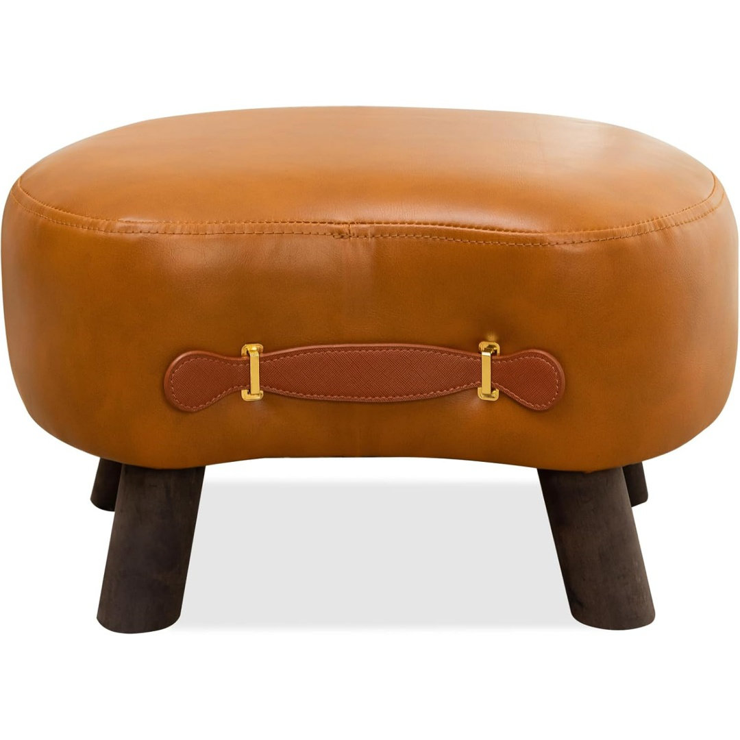 Winston Porter Small Curved Foot Stool With Handle, Whiskey Brown Faux ...