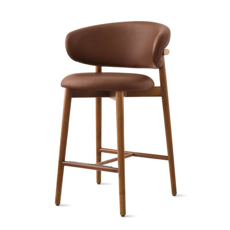Calligaris Oleandro Upholstered Stool with Rounded Back and Metal Frame ...