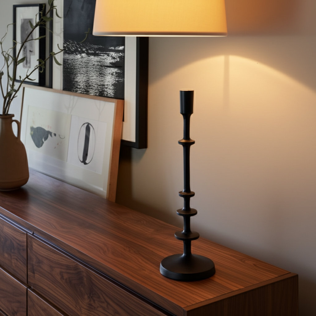 Canora Grey Modern Casual Metal Wood Aluminum MDF Pillar and Taper ...