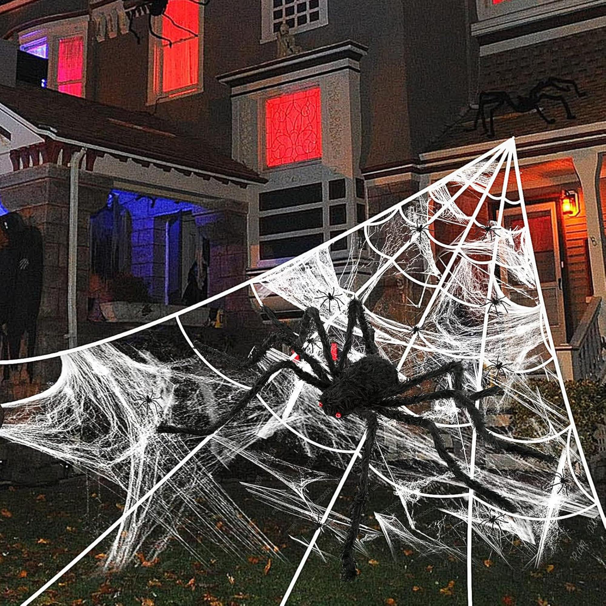 The Holiday Aisle® Spider Web Halloween Decoration, 236" Spider Web+ 60 ...