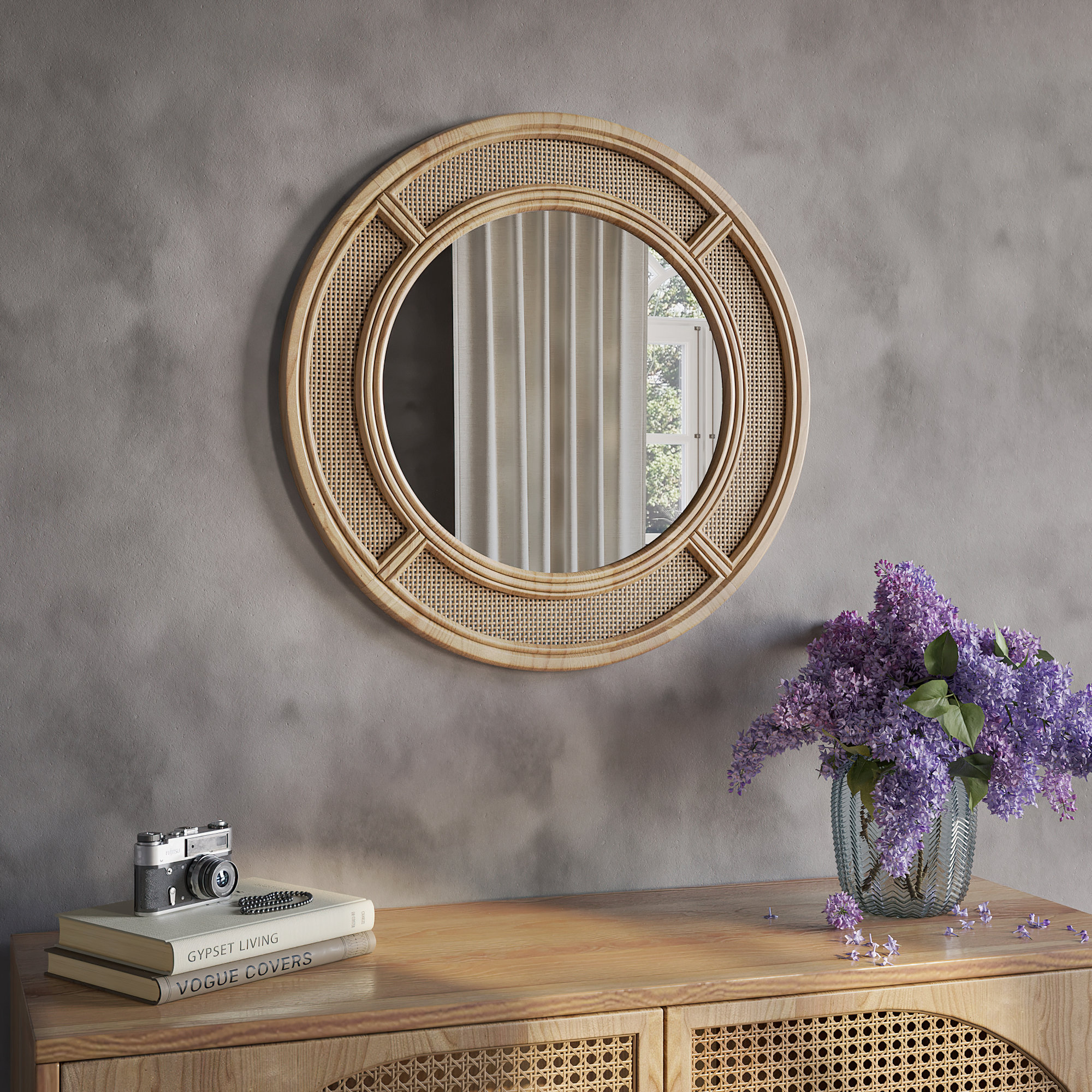 Beachcrest Home Talia Rattan Round Boho Wall Mirror | Wayfair