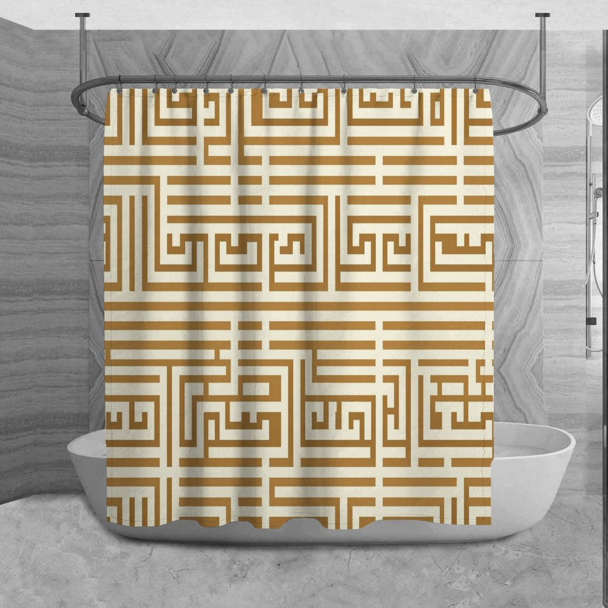 East Urban Home Greek Key Shower Curtain Pattern Bathroom Decor Gold ...