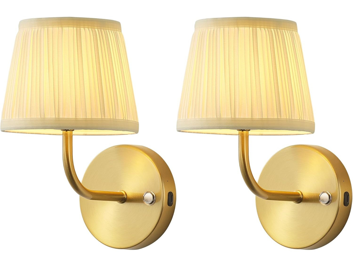 Mercer41 LED Cordless Small Wall Sconces Set of 2, Fabric Wall Lamp ...