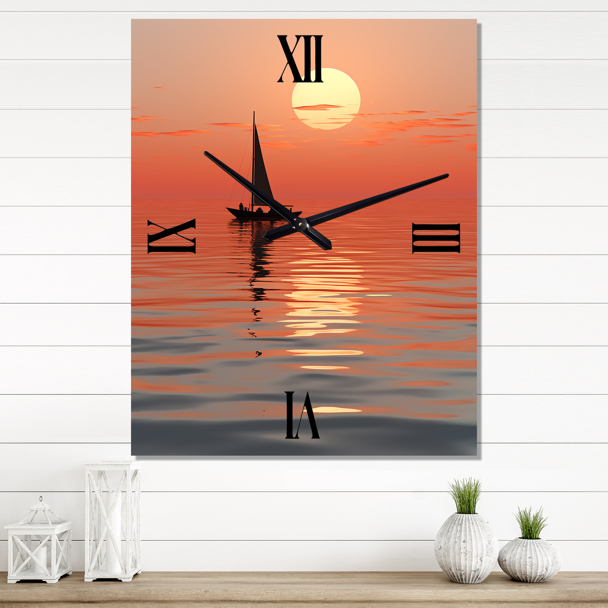 Breakwater Bay Coastal Sunset Serenity - Coastal Wall Clocks | Wayfair