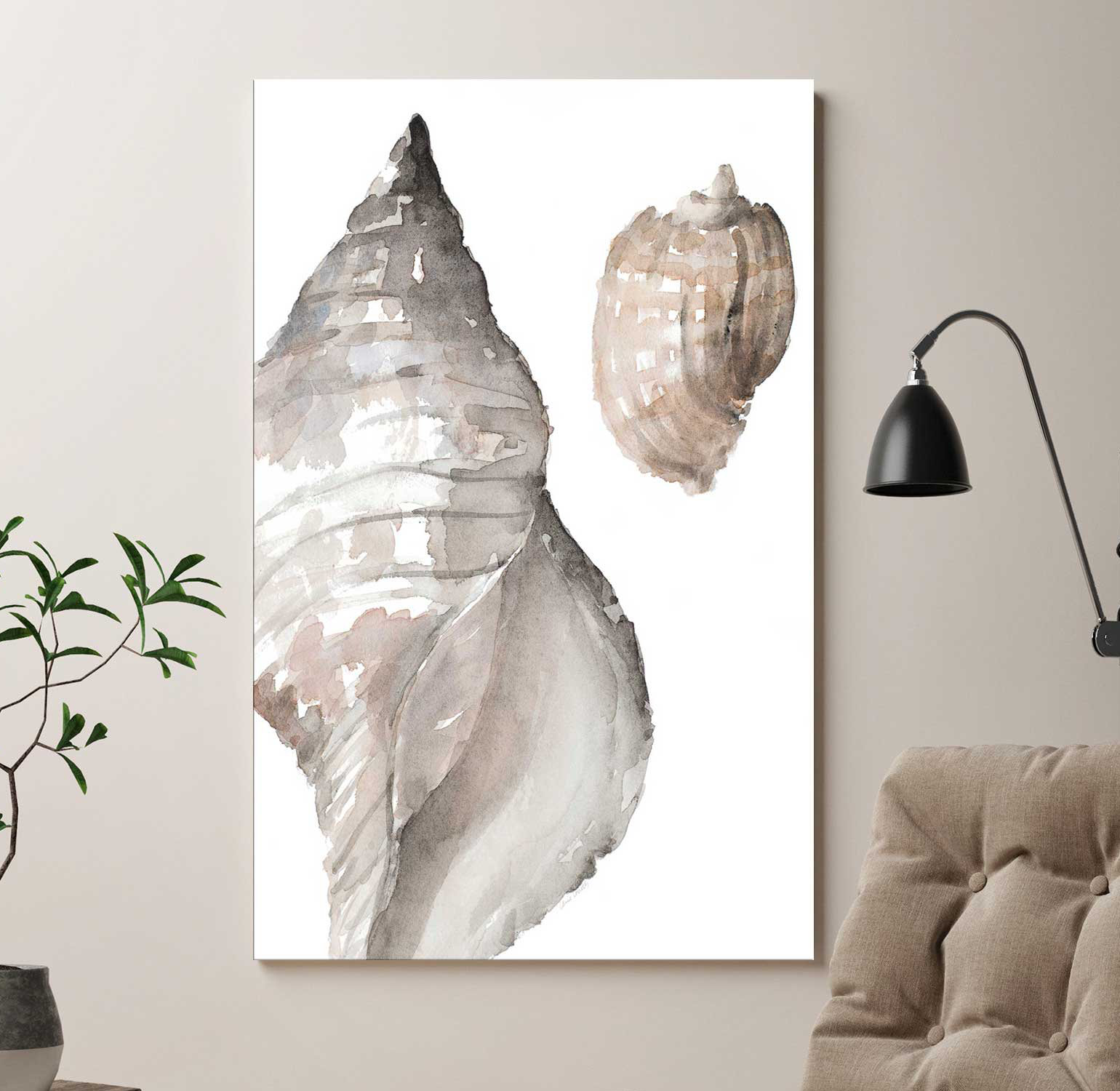 Highland Dunes 'Tonal Shell I' Watercolor Painting Print | Wayfair