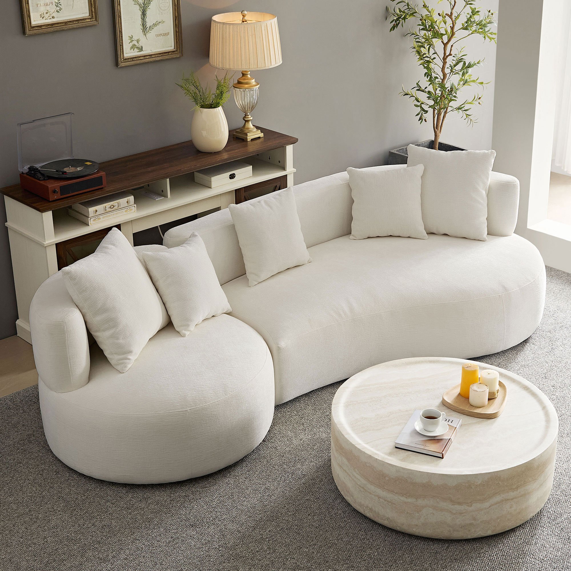 Orren Ellis 110.23" Upholstered Curved Rotatable Sofa - Wayfair Canada