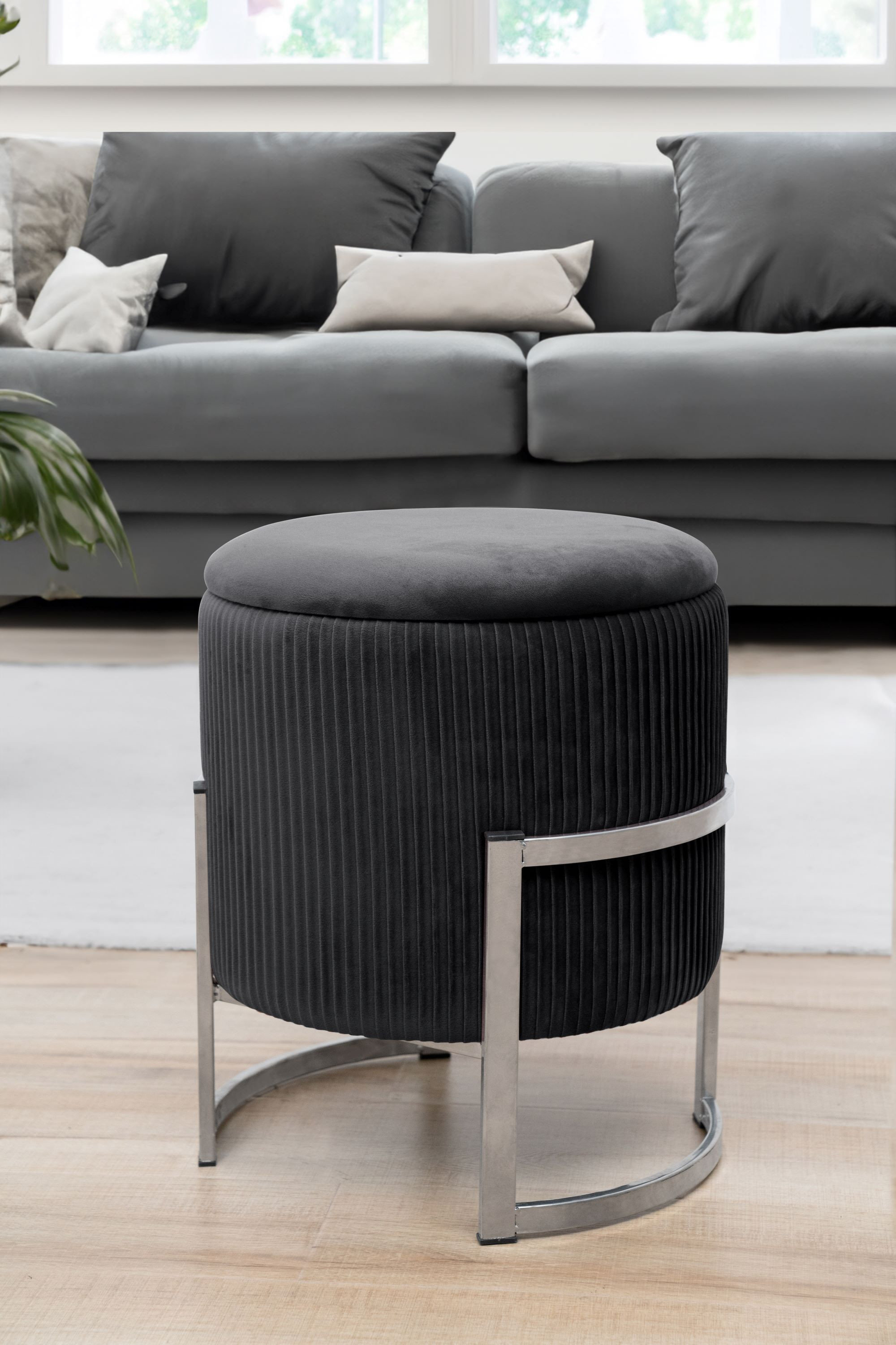 Fairmont Park 40cm Wide Velvet Tufted Circle Pouffe Ottoman with ...