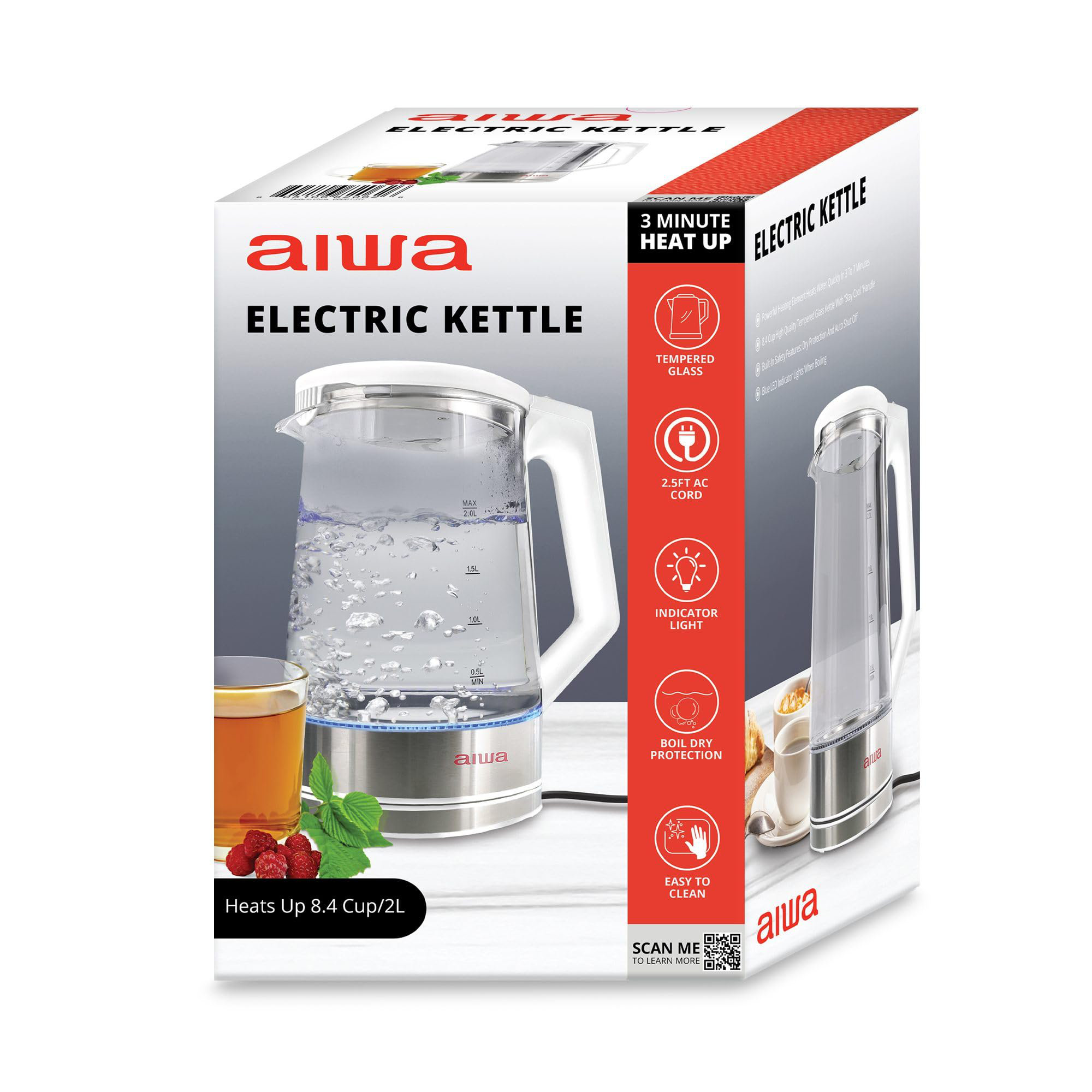 Aiwa 2 Litre White Electric Water Kettle, 8.4 Cups Fast Hot Water ...