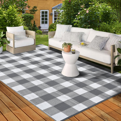 Ebern Designs Buffalo Plaid Outdoor Mats Plastic Straw Rug Waterproof ...