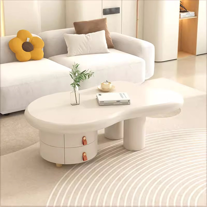 Hokku Designs Rhuaran Modern White Abstract Coffee Table with Storage ...