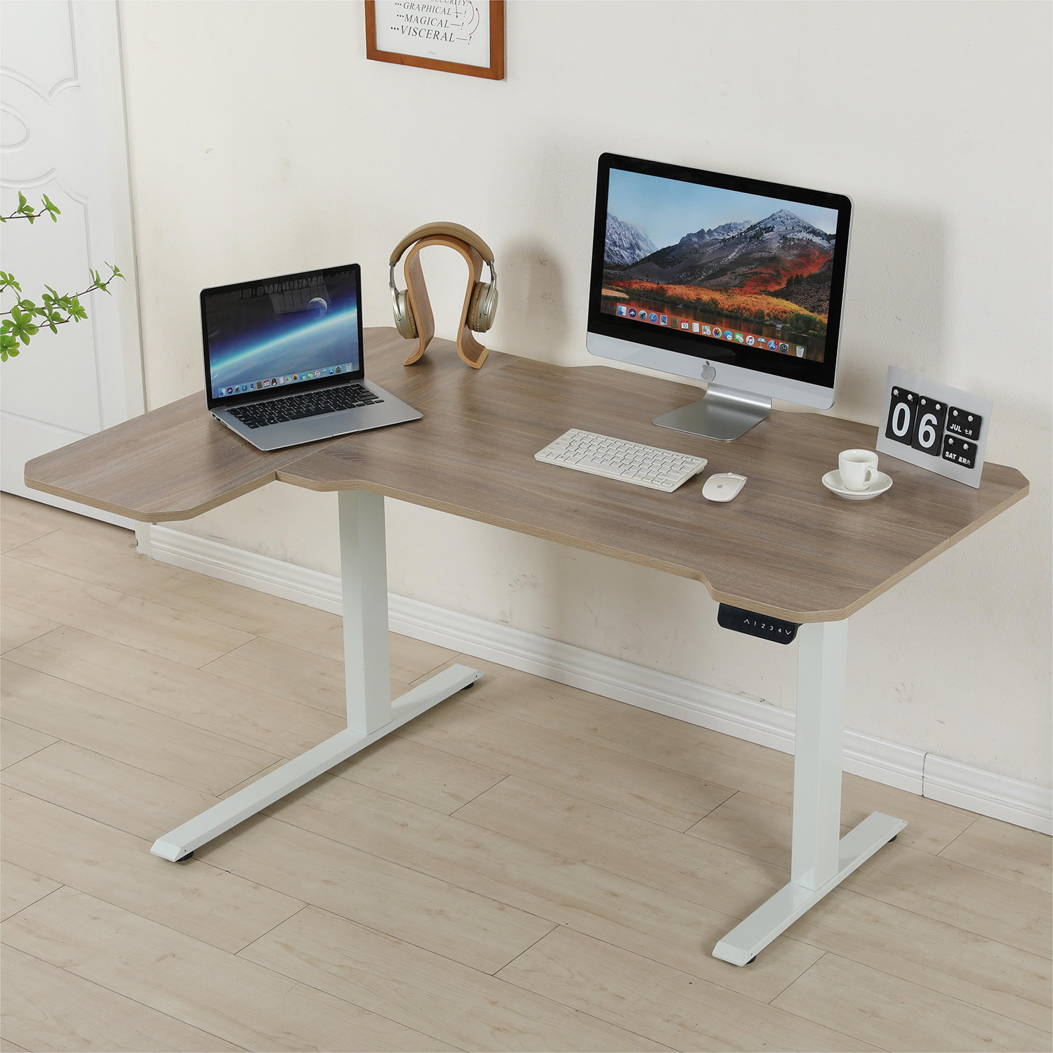 Inbox Zero Louwra 59'' Dual Motor Height Adjustable L-shaped Standing ...