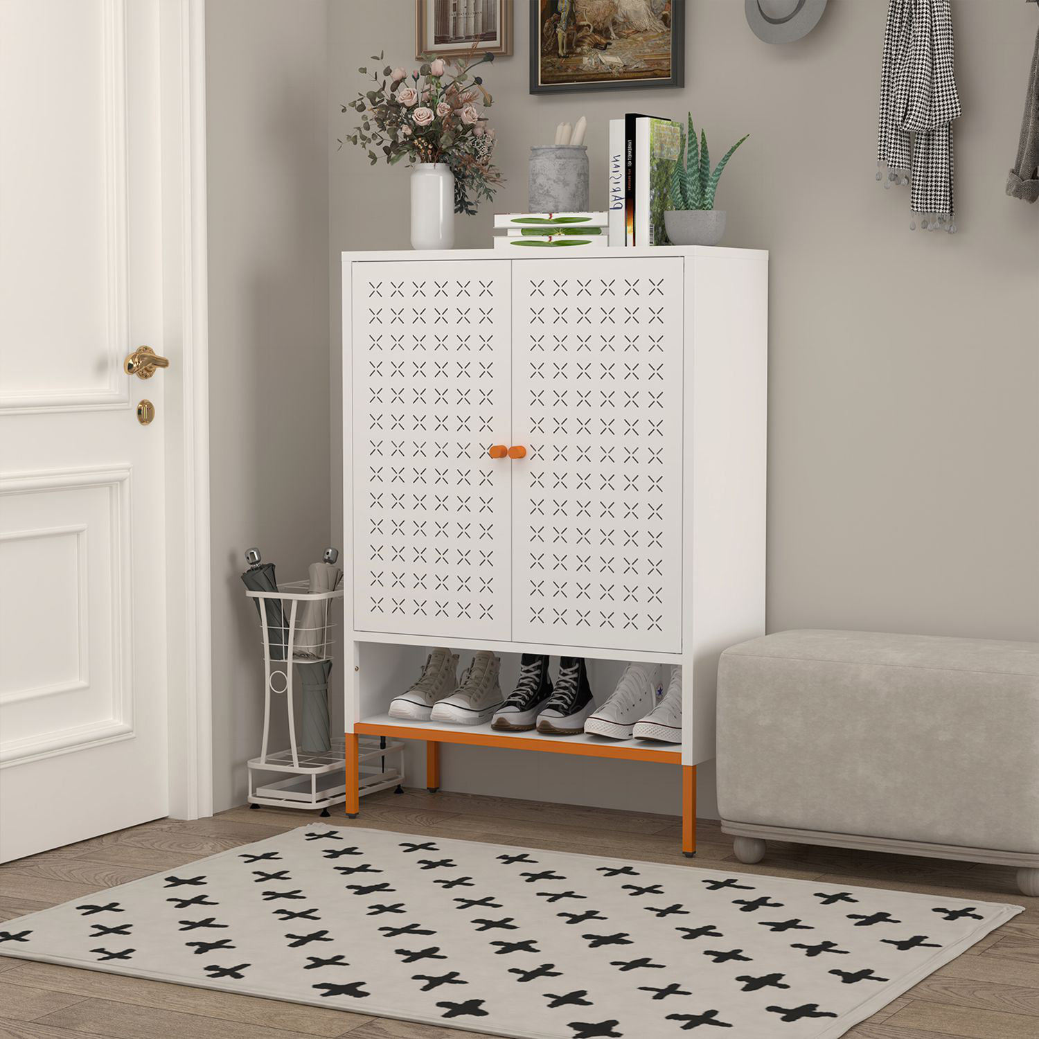 Ivy Bronx Grid double door shoe cabinet, three adjustable compartments ...
