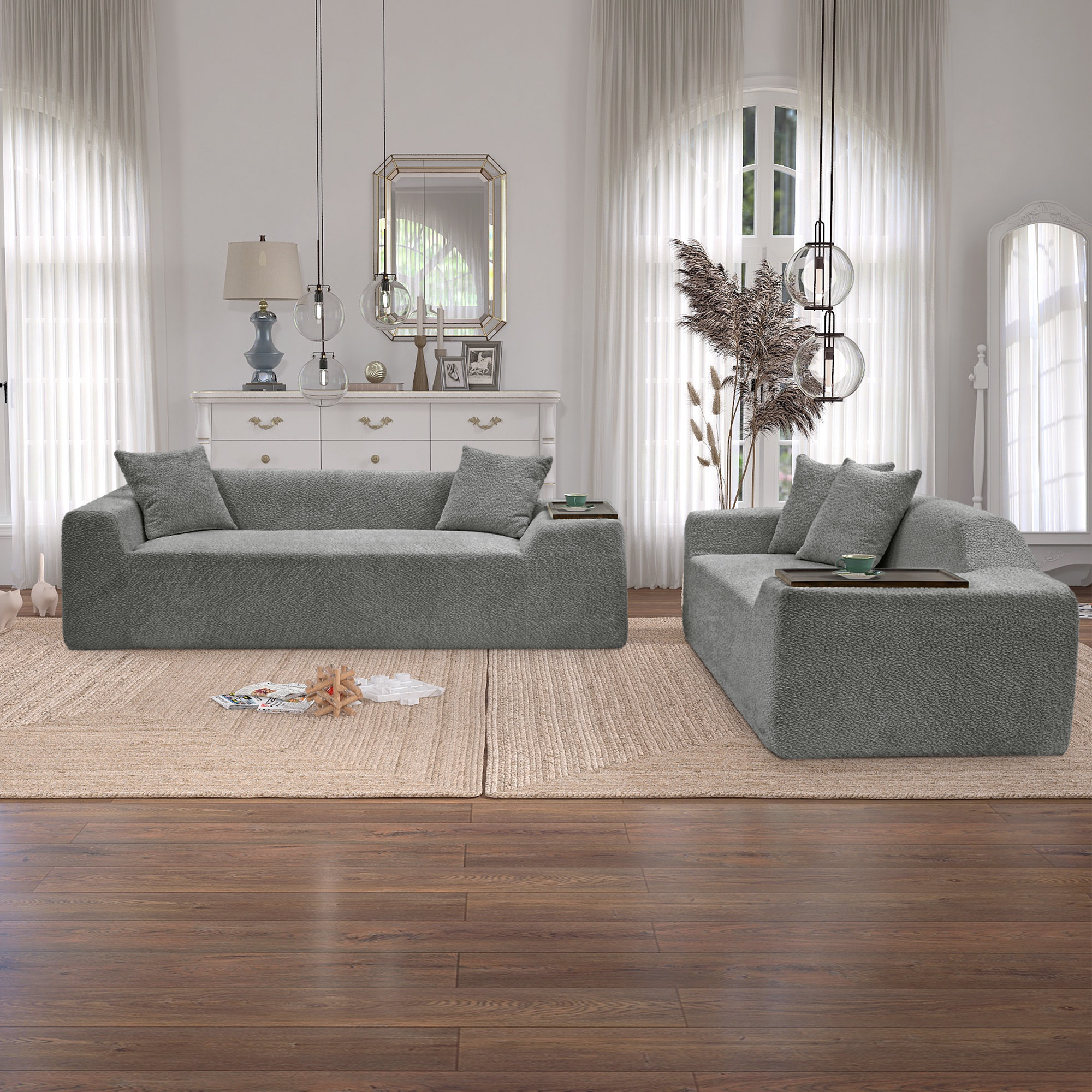 Latitude Run® Modern 3-seater And 2-seater Sofa Set With Two Armrest Trays | Wayfair