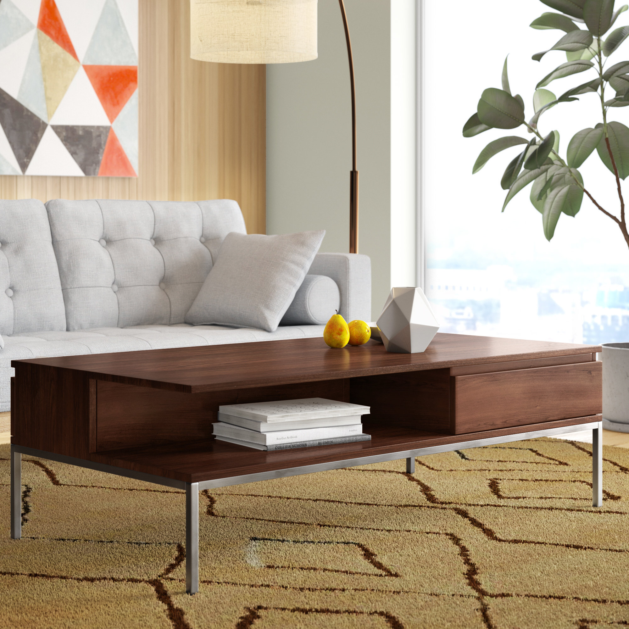 Corrigan Studio® Jelso Walnut Coffee Table with Storage & Reviews | Wayfair
