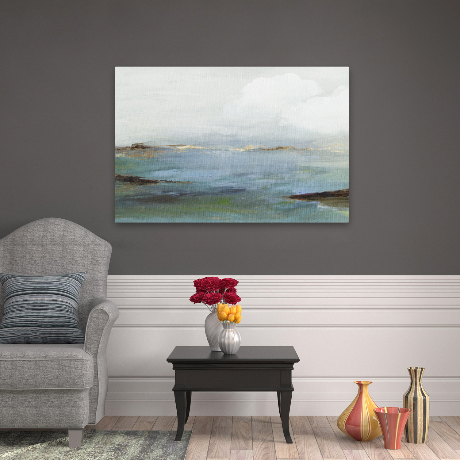 Dovecove Blue Shore Serene - Abstract Land And Seascape Oil Painting ...