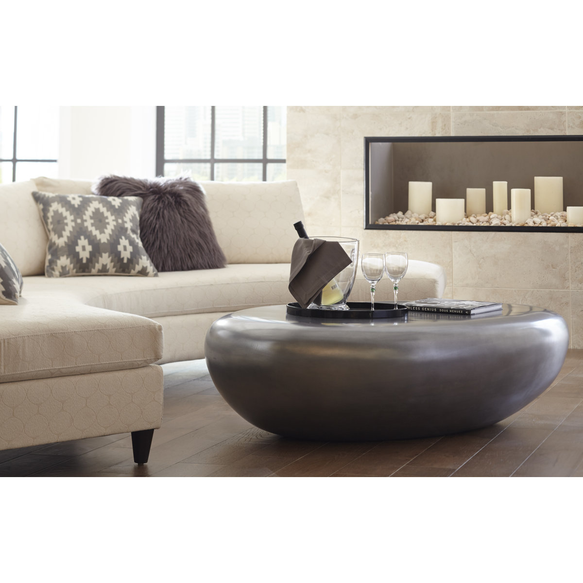 Phillips Collection Polished Aluminum River Stone Solid Coffee Table ...