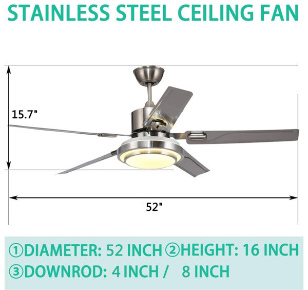 Orren Ellis Tavin 5 - Blade LED Stainless Steel Ceiling Fan with Remote ...