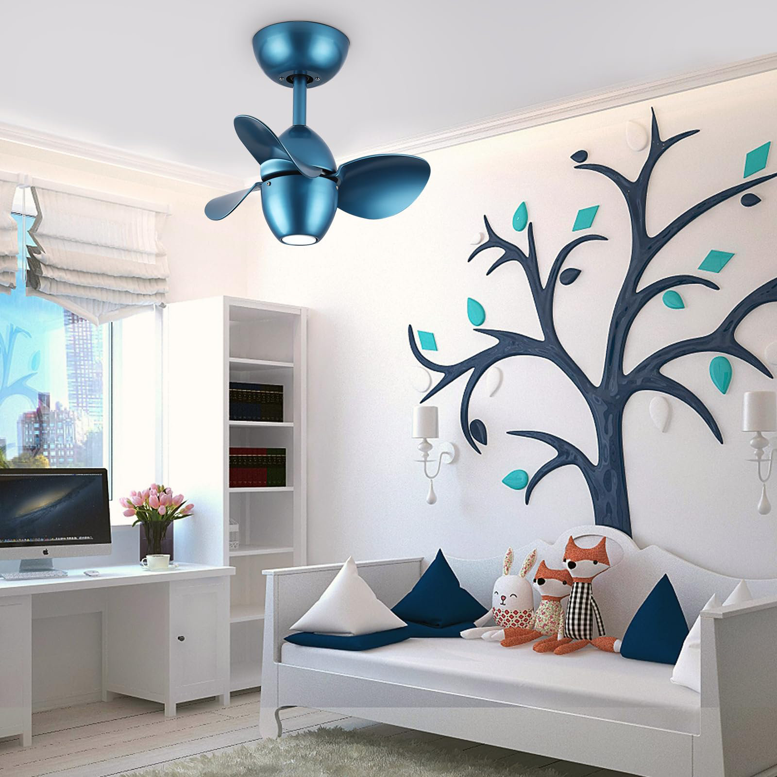 Wrought Studio™ 18" Small Ceiling Fan with Light and Remote for Kids ...