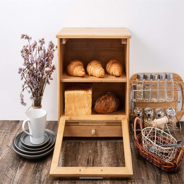 Belfry Kitchen Bamboo Bread Box, 2 Layers, With Front Cover And ...