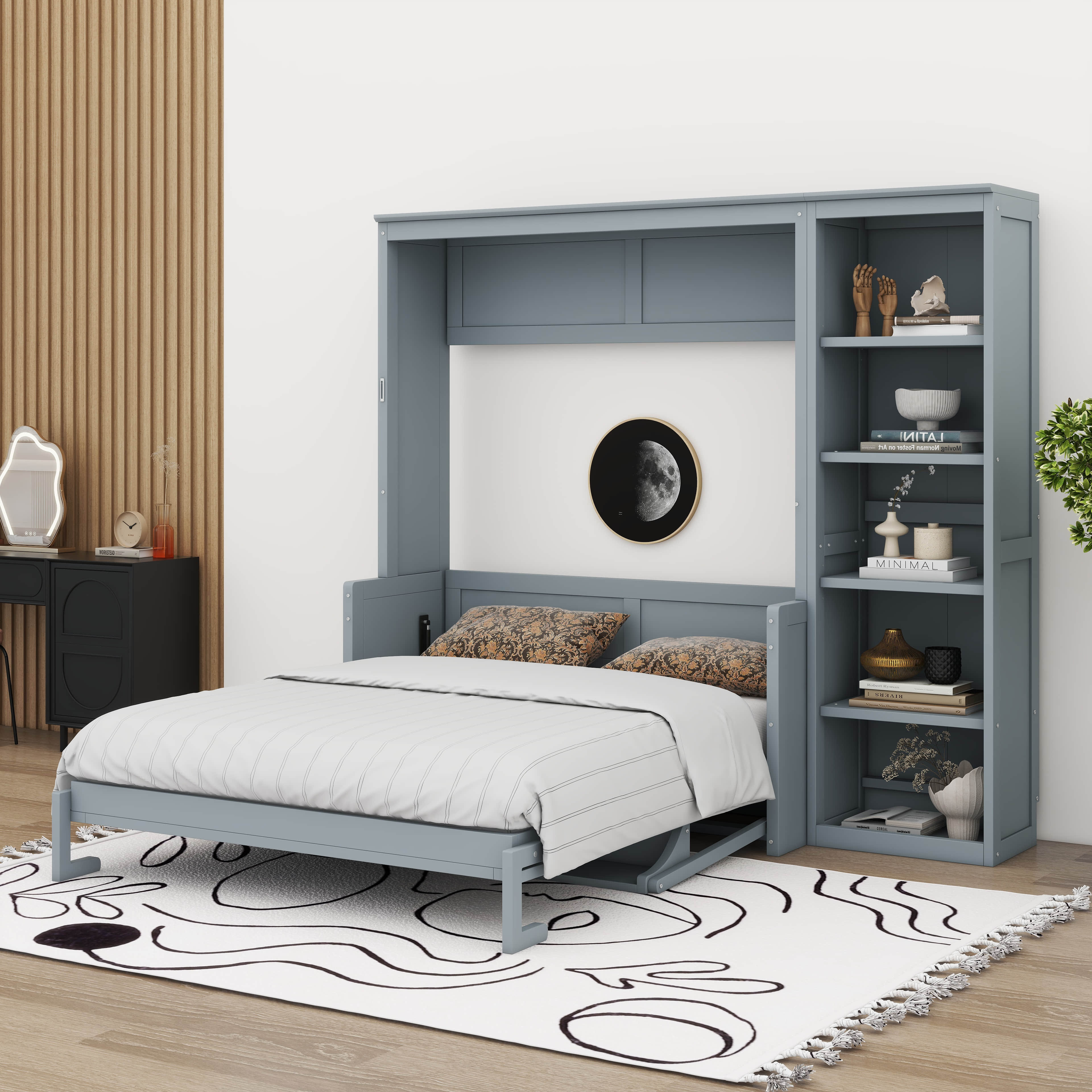 Hokku Designs Murphy Bed Integrated With A Built-In Desk And Bookshelf Unit | Wayfair