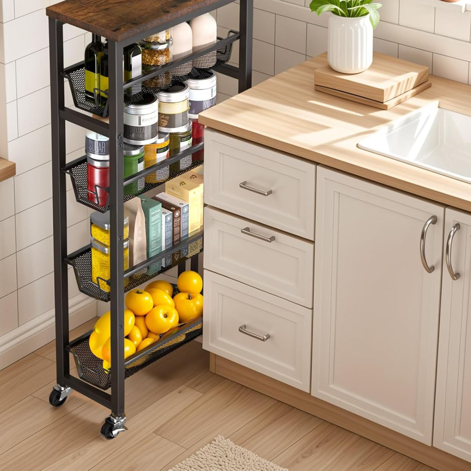 17 Stories Wine Rack And Glass Holders, Rolling Wine Cart For Kitchen ...