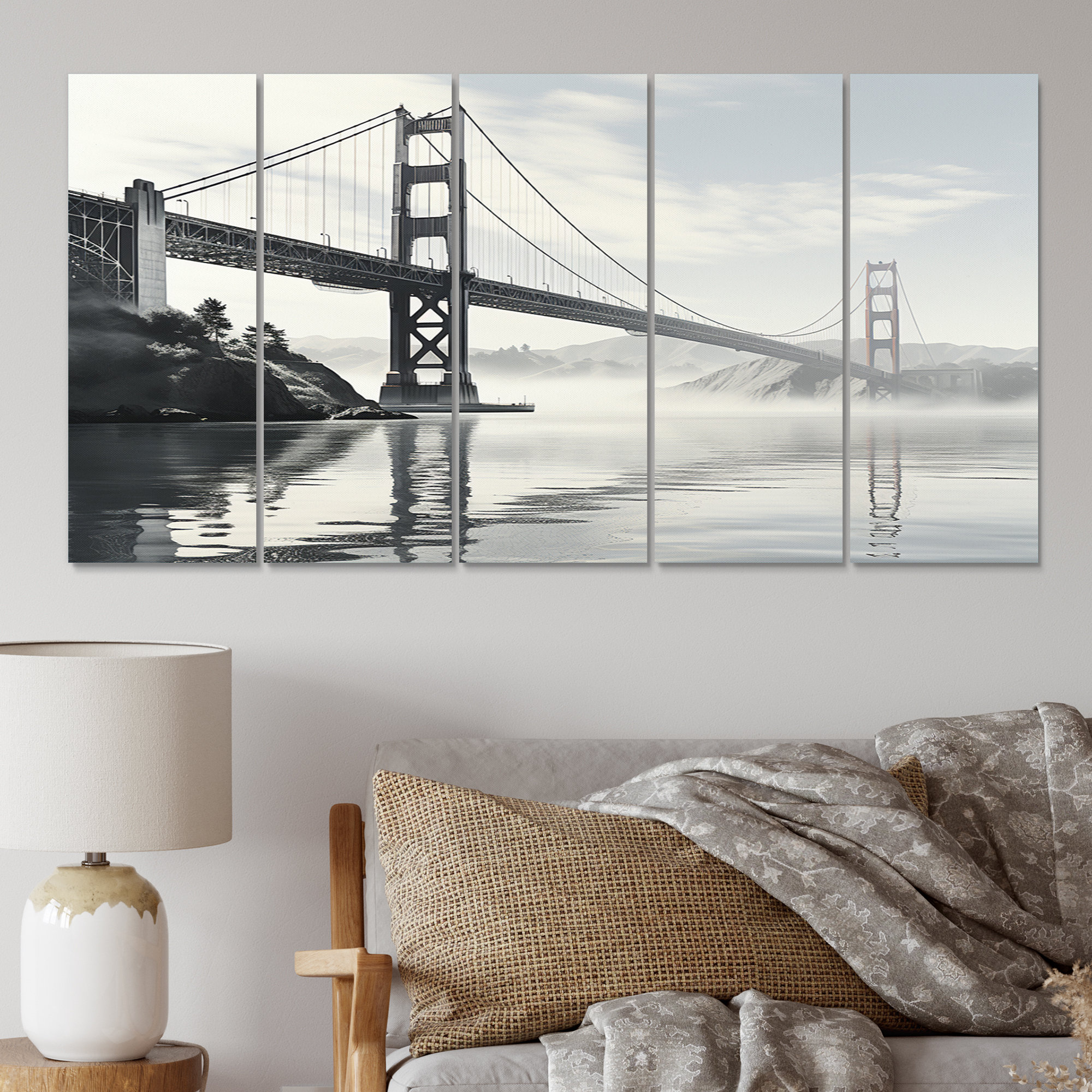 Design Art Gray Bridge Golden Gate Monochrome - Architecture Wall Decor ...
